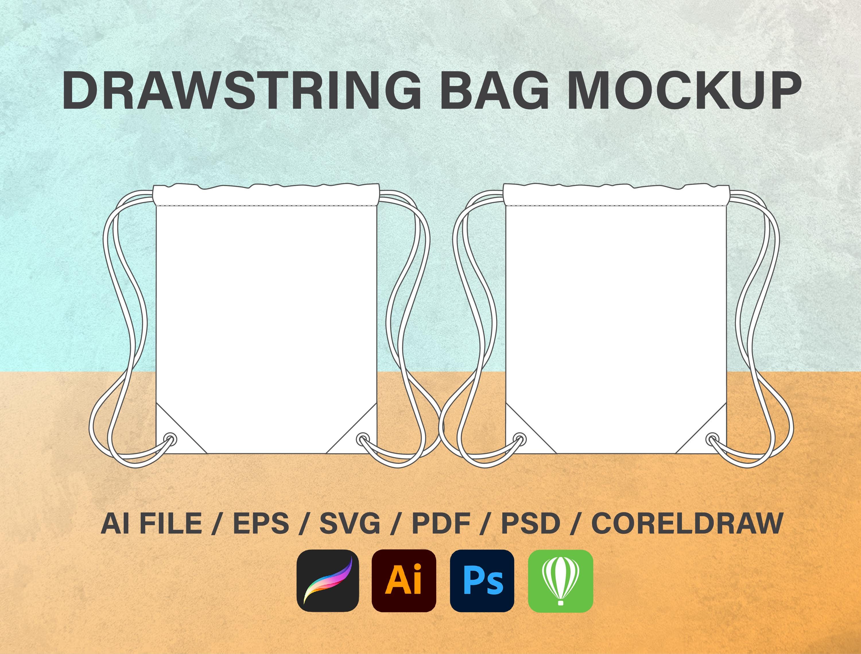 Drawstring Bag, Vector Bag Mockup, Technical Drawing, Fashion Bag, Flat ...