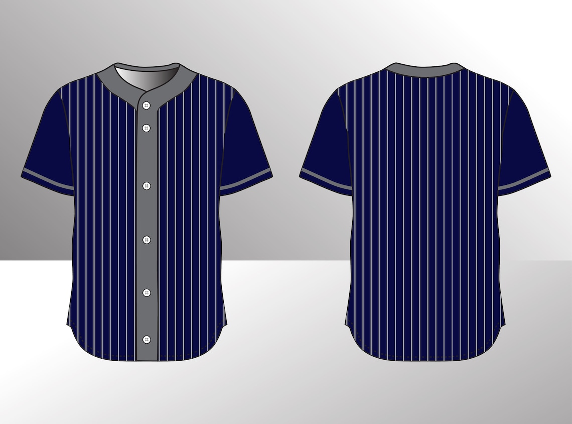 Baseball Jersey Full Button Mock up Template, Flat Sketch, Baseball ...