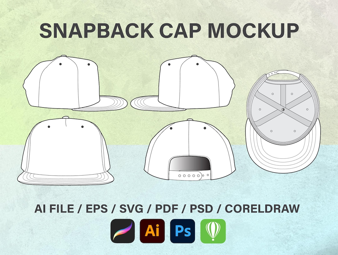 Snapback Cap, Streetwear Vector- Tech Pack Hat Mockup - Illustrator ...
