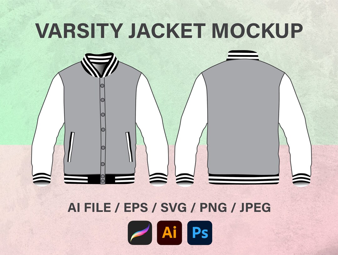 Varsity Jacket Fashion Flat Templates Technical Drawings - Etsy
