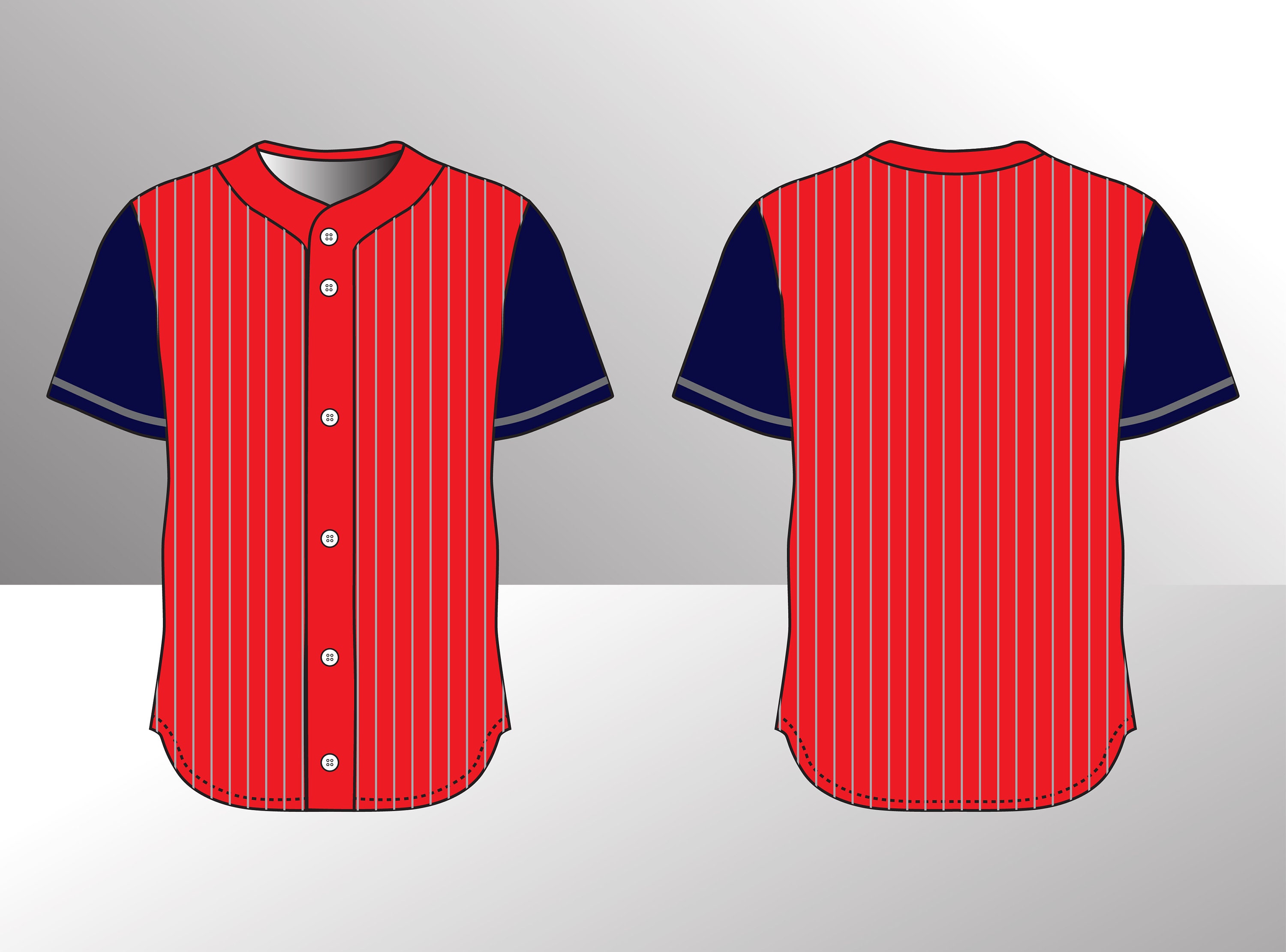 Baseball Jersey Full Button Mock up Template, Flat Sketch, Baseball ...