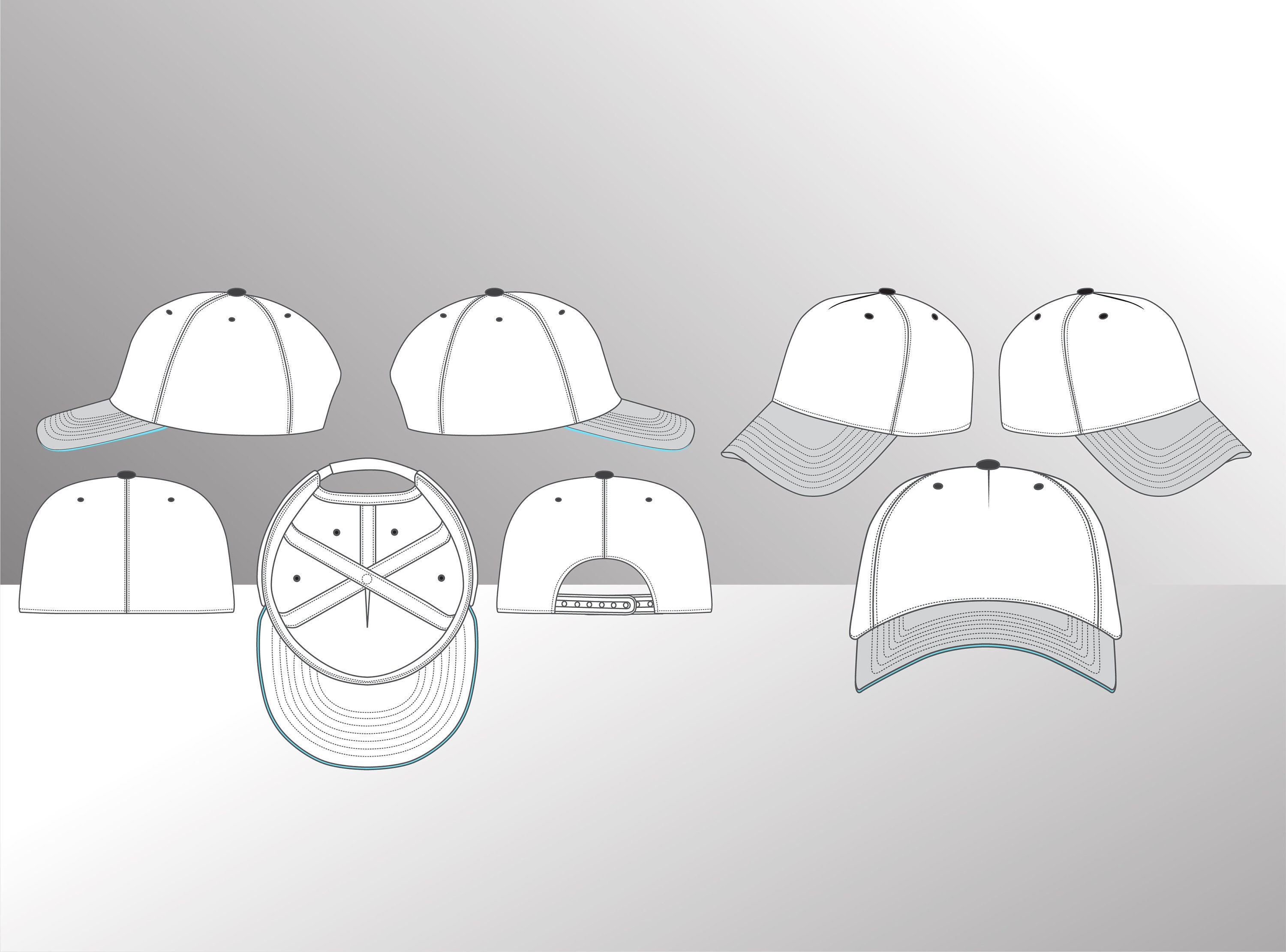 Curved Brim Snapback Cap, Streetwear Cap Tech Pack Hat Mockup, Illustrator Template, Procreate ...