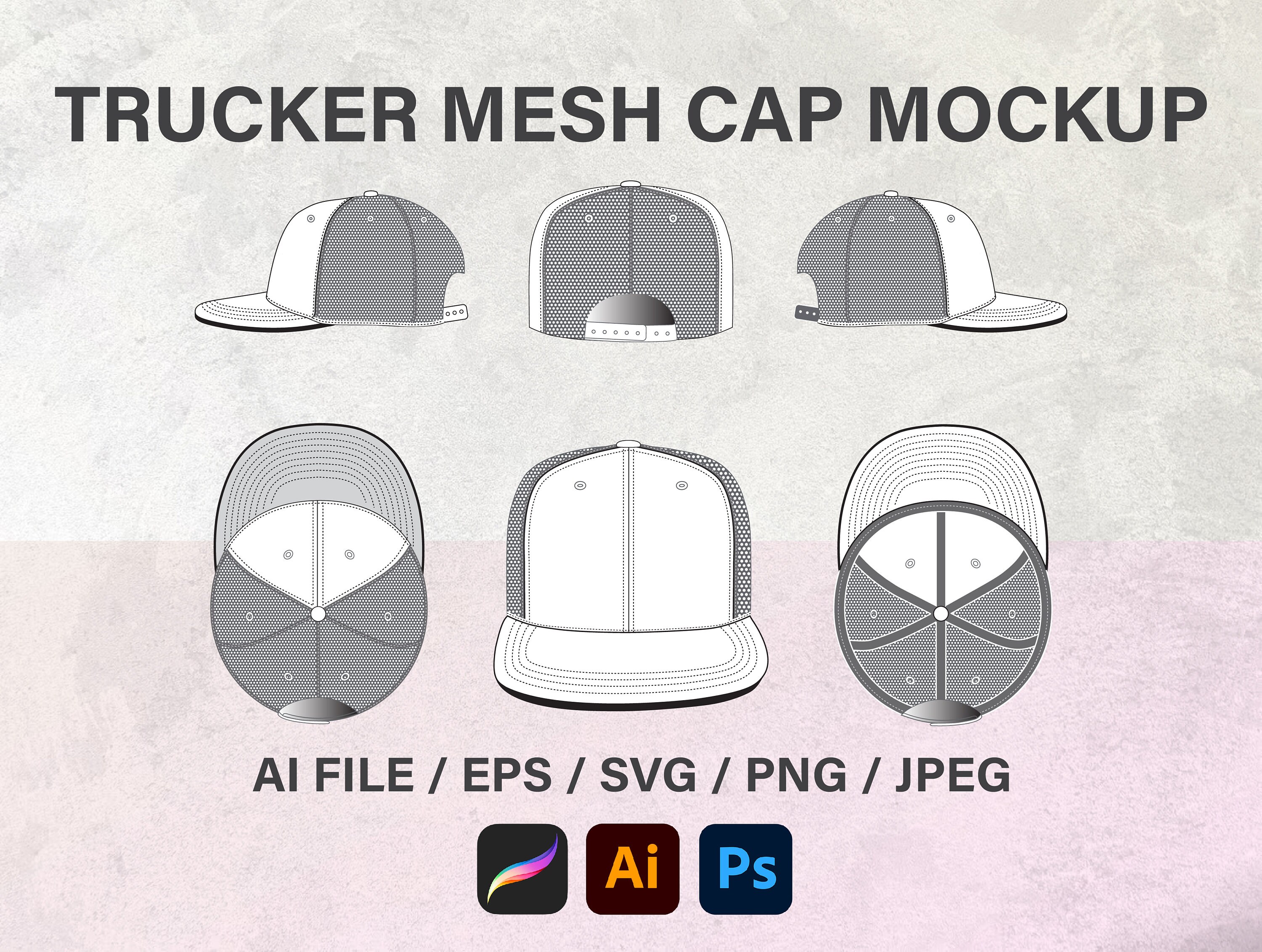 Trucker Mesh Cap Template Vector, Flat Illustration Mockup, Streetwear ...