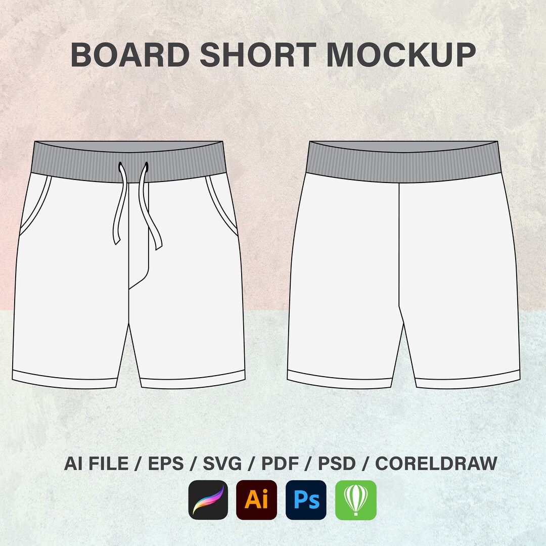 Board Short, Shorts, Vector Short Mockup, Short Technical Drawing ...