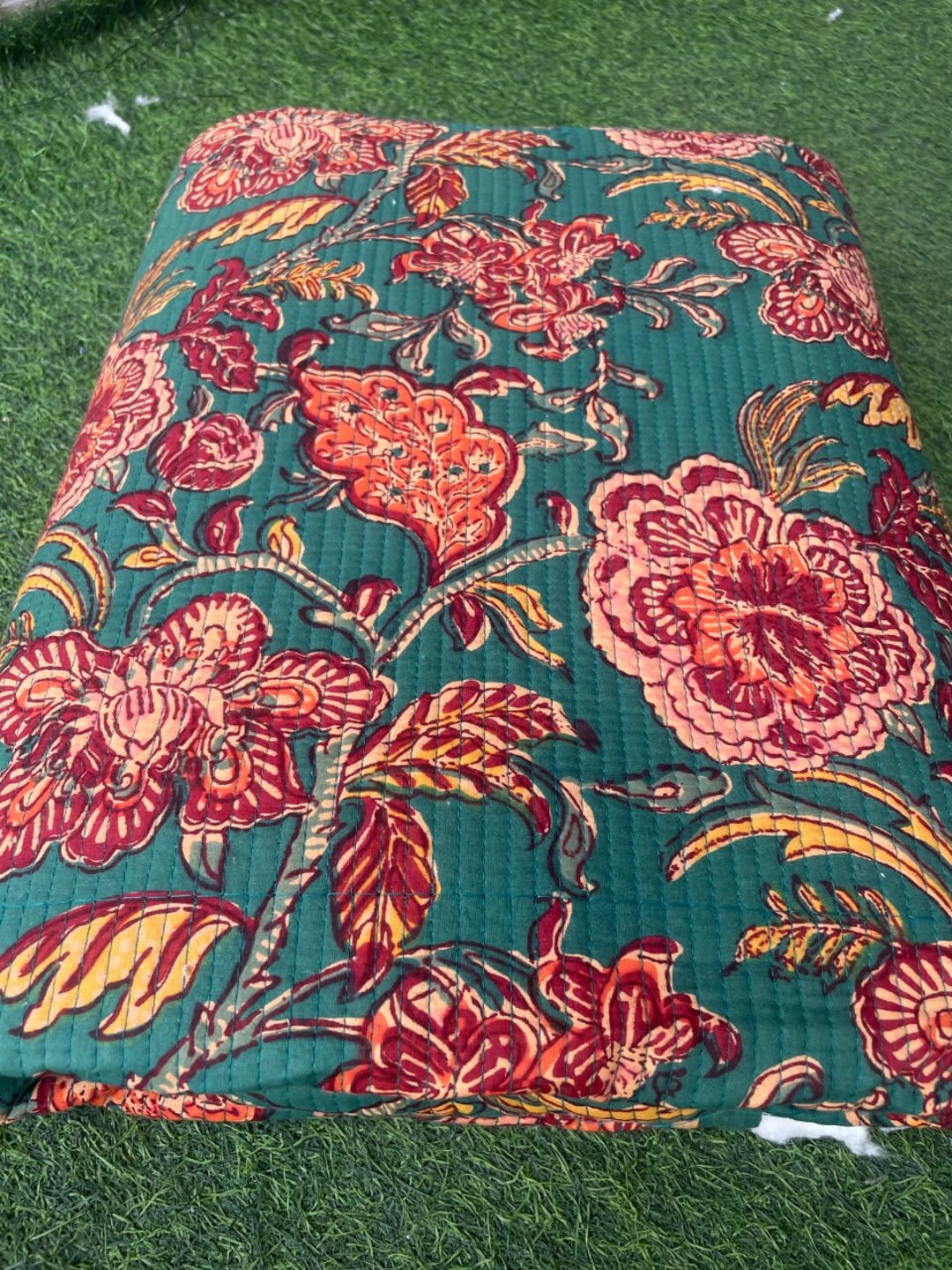 Quilted Green Big Flower Fabric, Fabric by the Yard, Women Fabric, Home ...