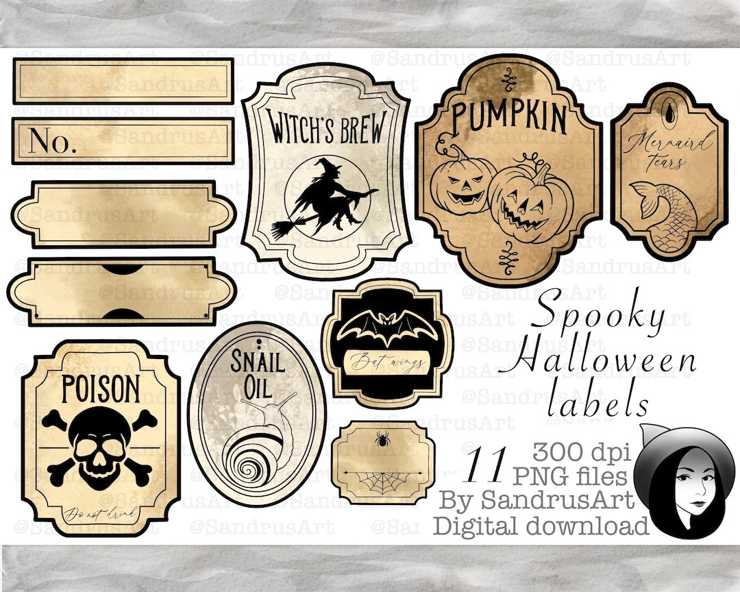 Spooky Halloween Labels Clipart Pack Png Elements With Transparent ...