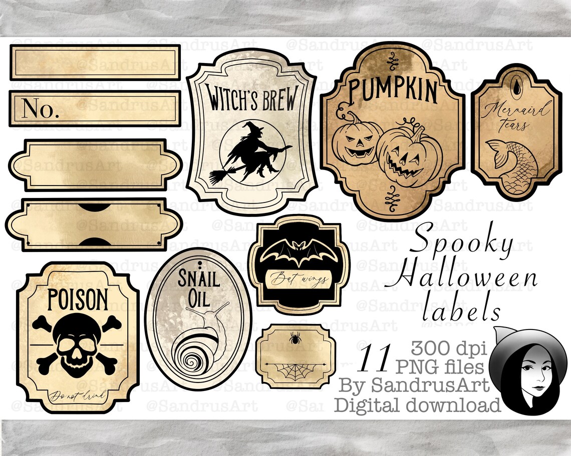 Spooky Halloween Labels Clipart Pack Png Elements With Transparent ...