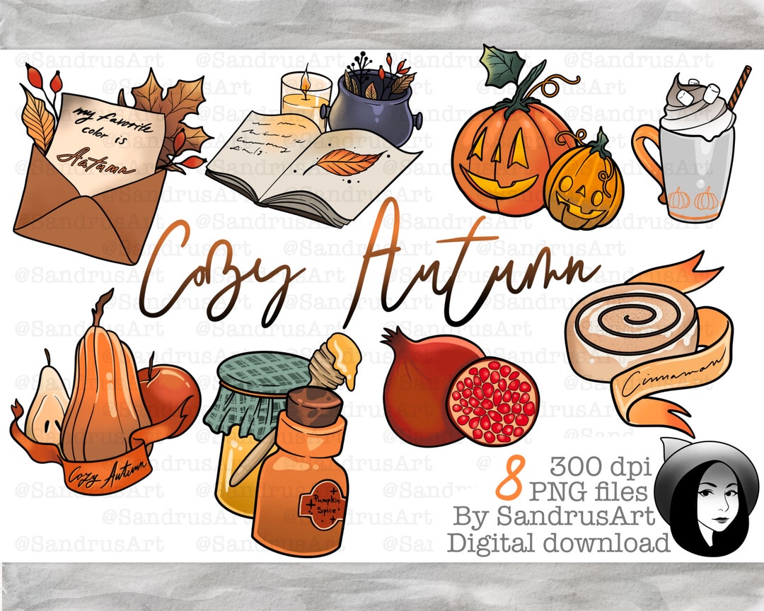 Cozy Autumn Clipart Pack Png Elements With Transparent Background ...
