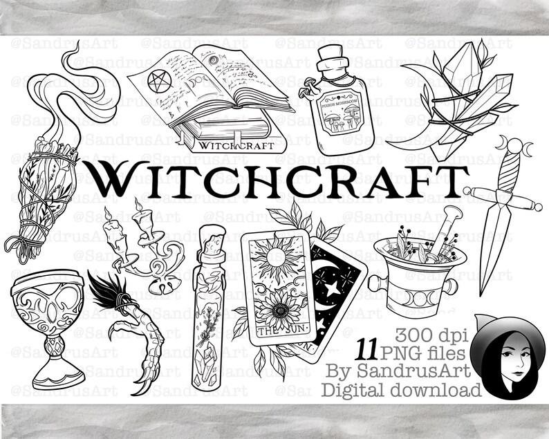 Witchcraft Clipart Lineart Pack Png Elements With Transparent Background Sticker Making and ...