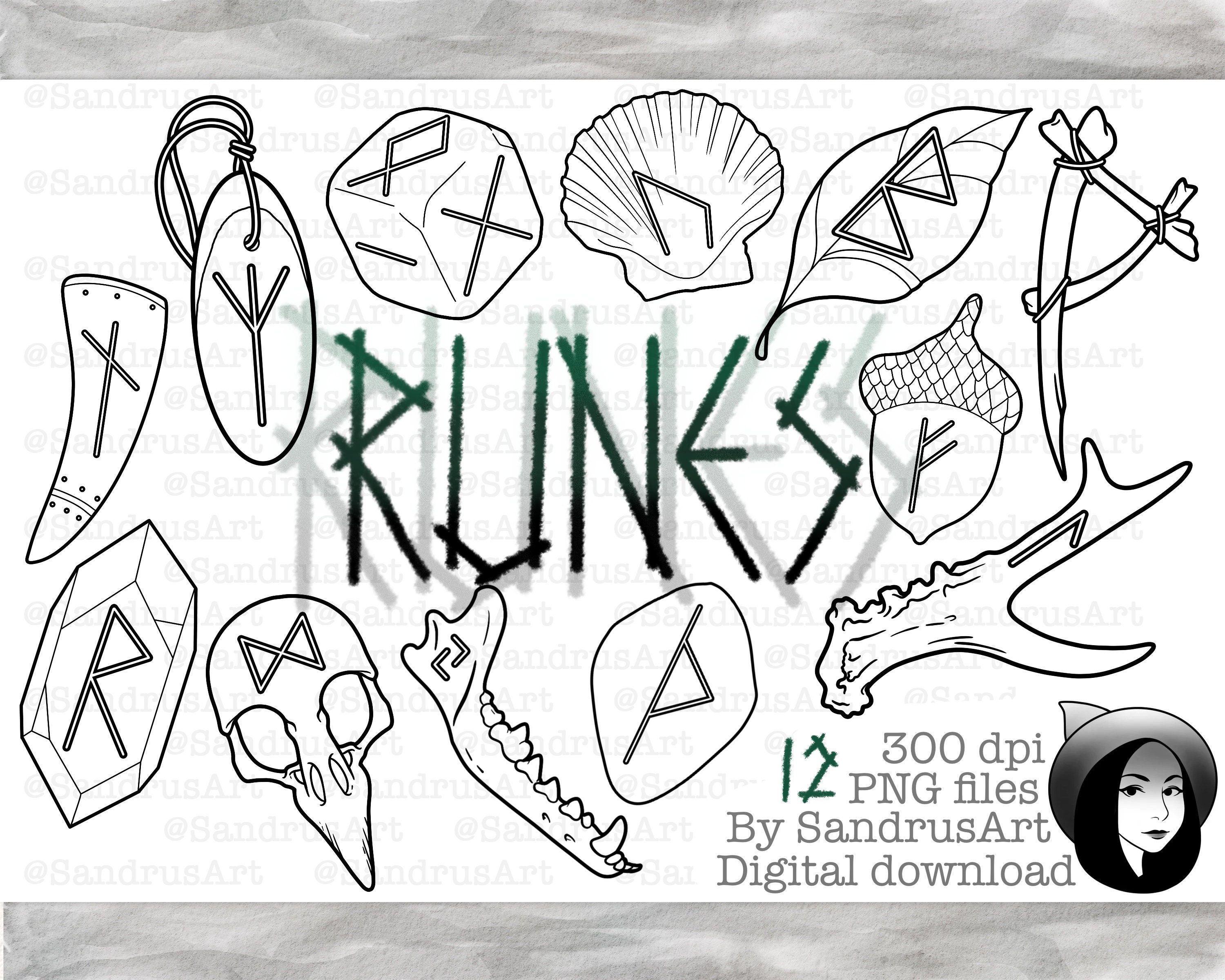 RUNES Lineart Pack Png Elements With Transparent Background Sticker ...