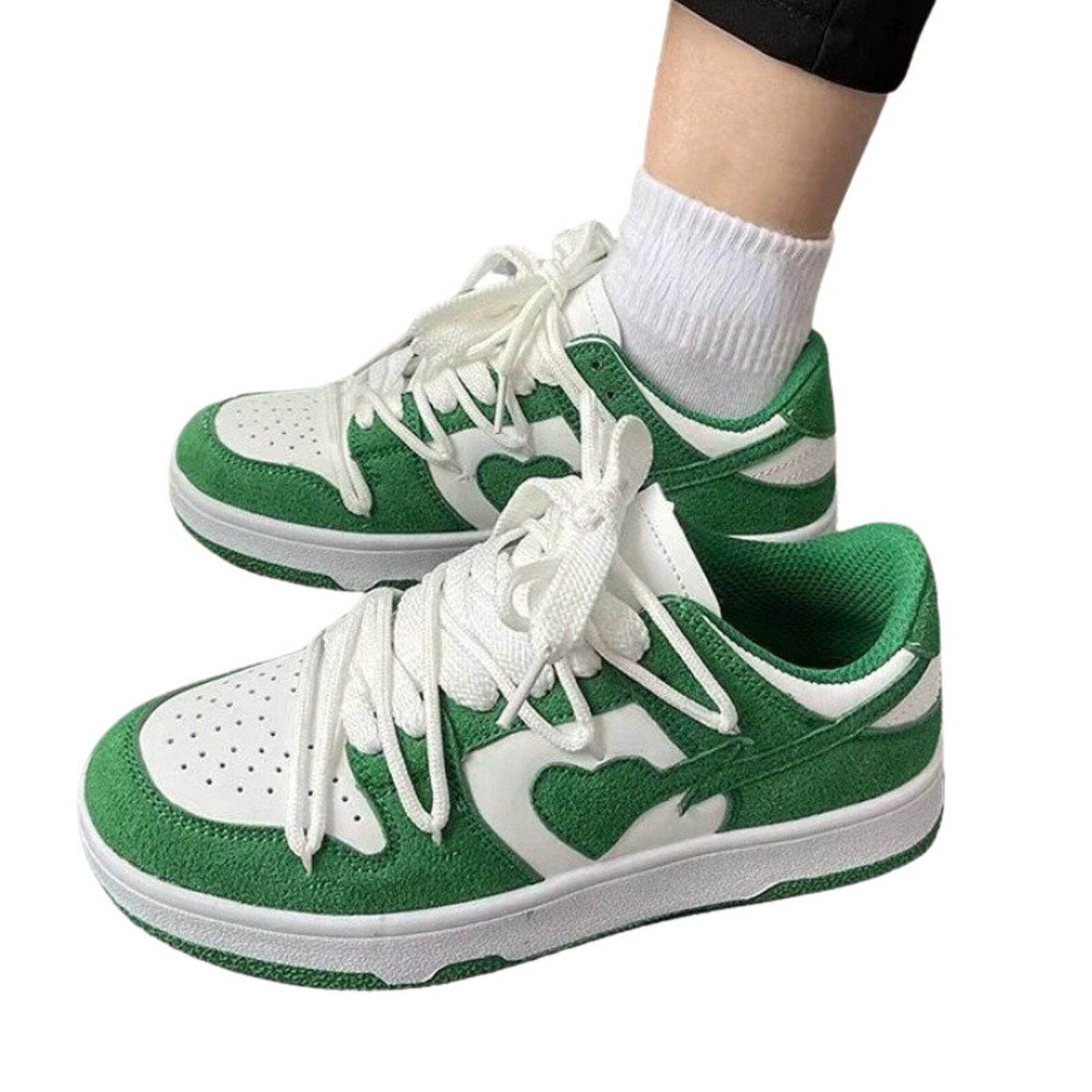 Green Heart Sneakers, Y2K Shoes, Flat Shoes, Harajuku, Embroidery ...