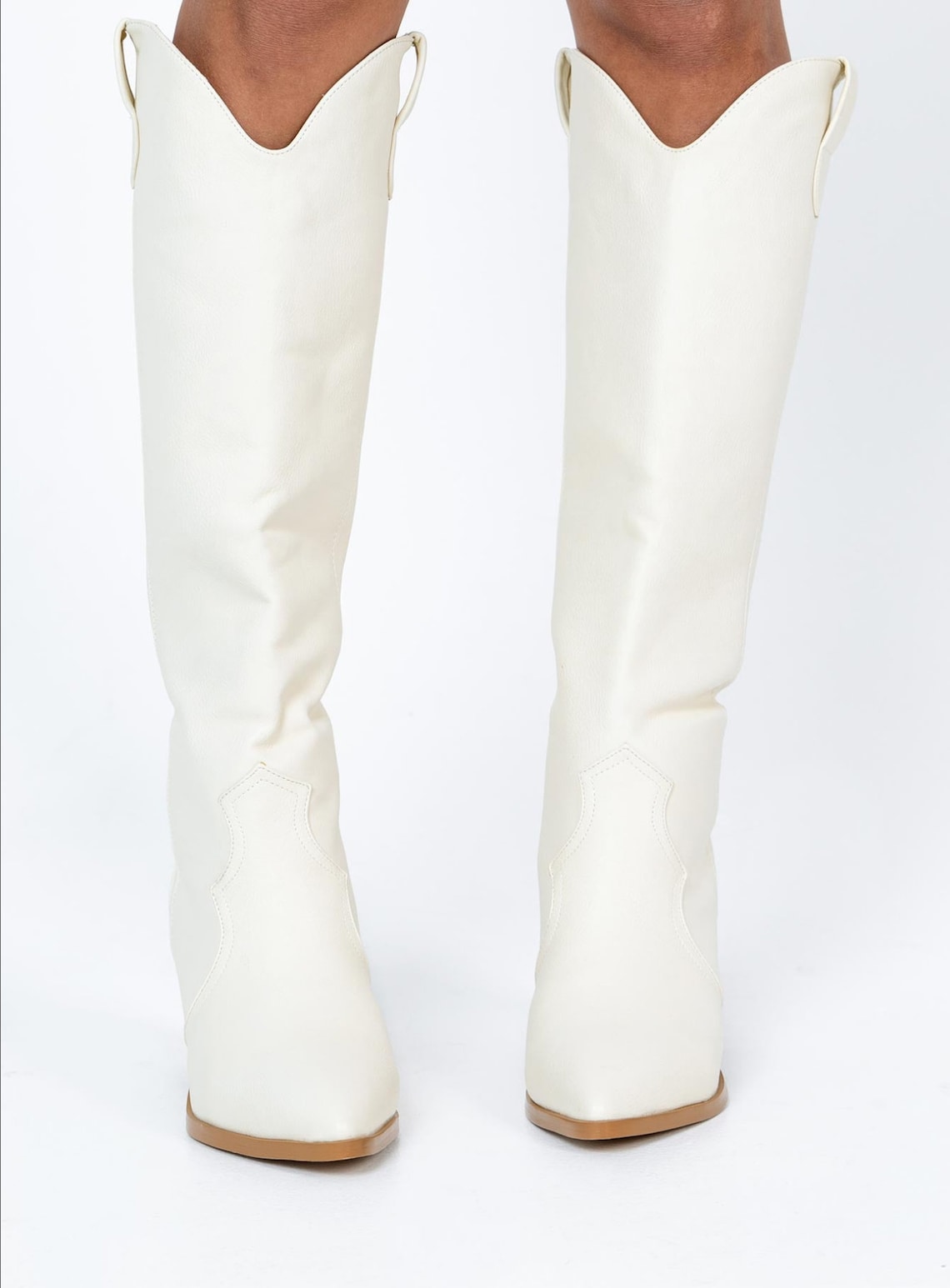 White PU Leather Cowgirl Boots Cowgirl High Heels Mid Calf - Etsy