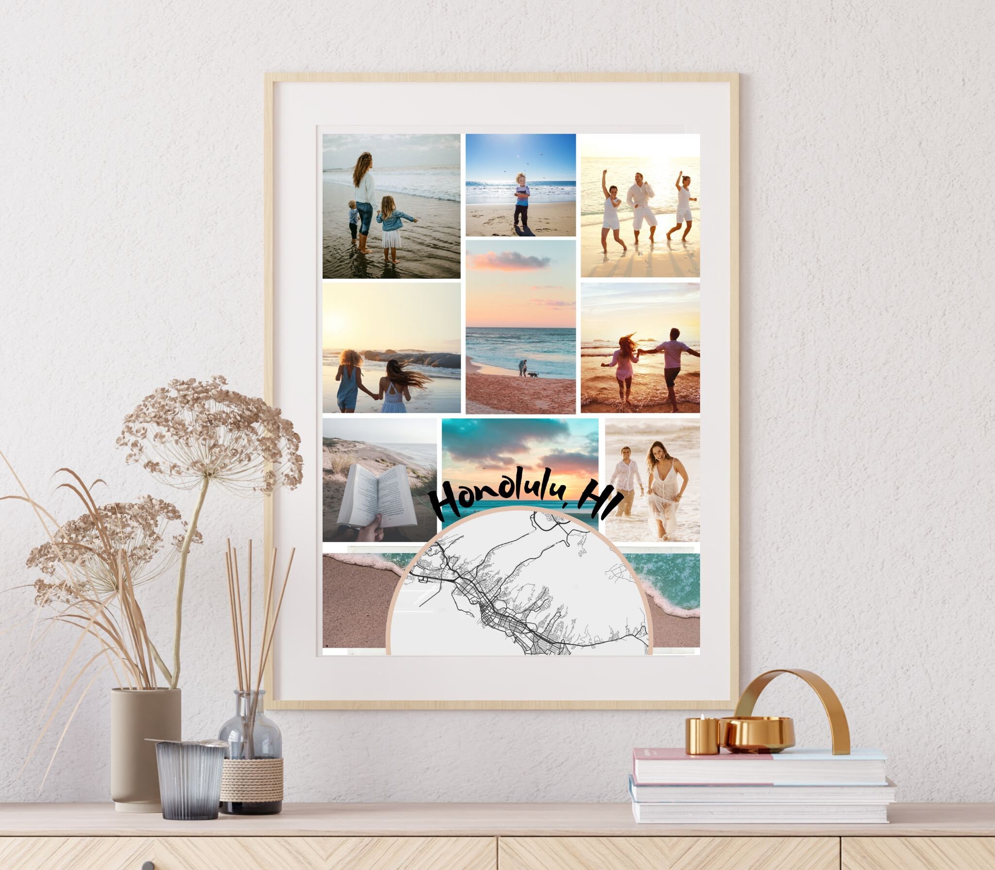 Vacation Map Photo Collage Portrait, Honolulu, HI, Travel Memories Gift ...