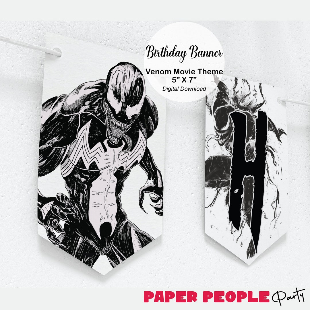Venom Movie Birthday Banner, Venom Birthday Banner, Black & White ...