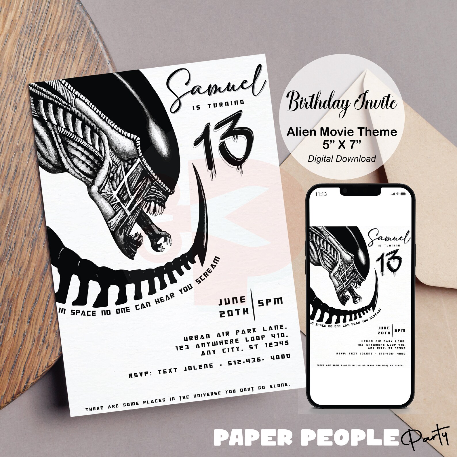 Alien Movie Birthday Invite, Aliens Xenomorph Party Invite, Black and ...