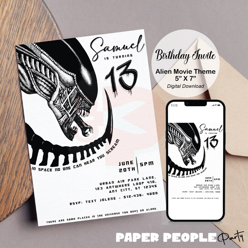Alien Movie Birthday Invite Aliens Xenomorph Party Invite - Etsy