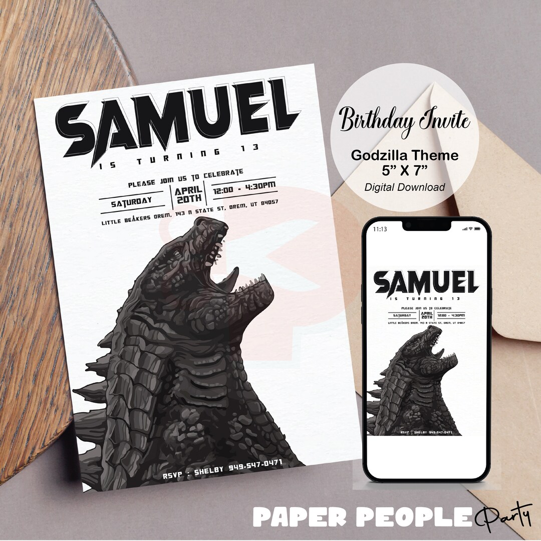 Godzilla Movie Birthday Invite, Godzilla Party Invite, Happy Birthday ...