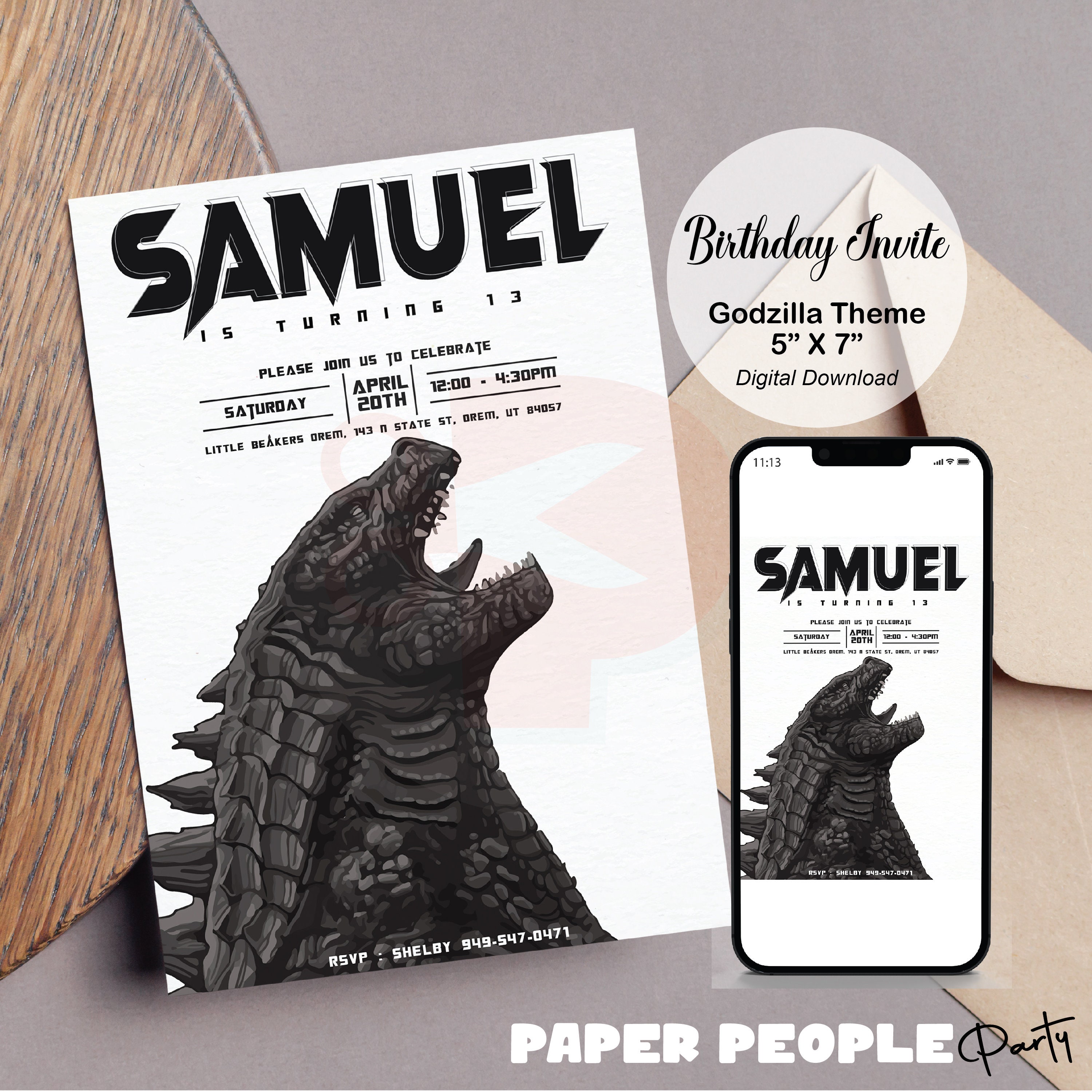 Godzilla Movie Birthday Invite, Godzilla Party Invite, Happy Birthday ...