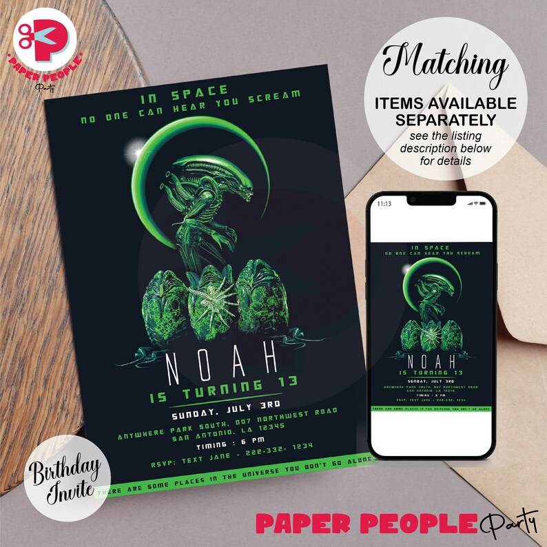 Alien Movie Birthday Banner, Aliens Xenomorph Birthday Banner, Party ...