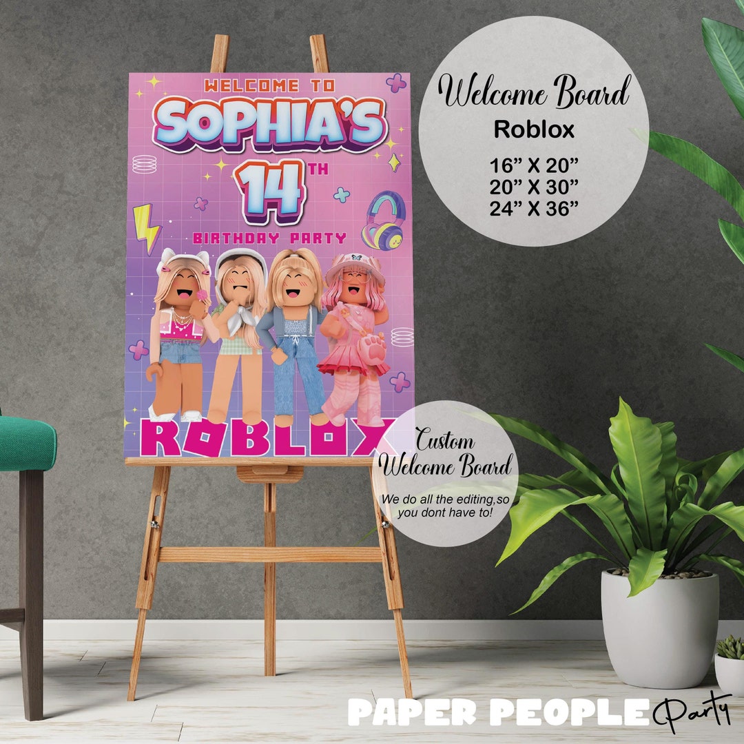 Girl Roblox Birthday Welcome Board, Roblox Welcome Sign, Party Sign ...