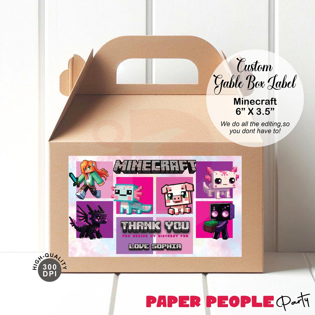 Minecraft Gable Box Label, Minecraft Girl Birthday Favour Label, Custom ...