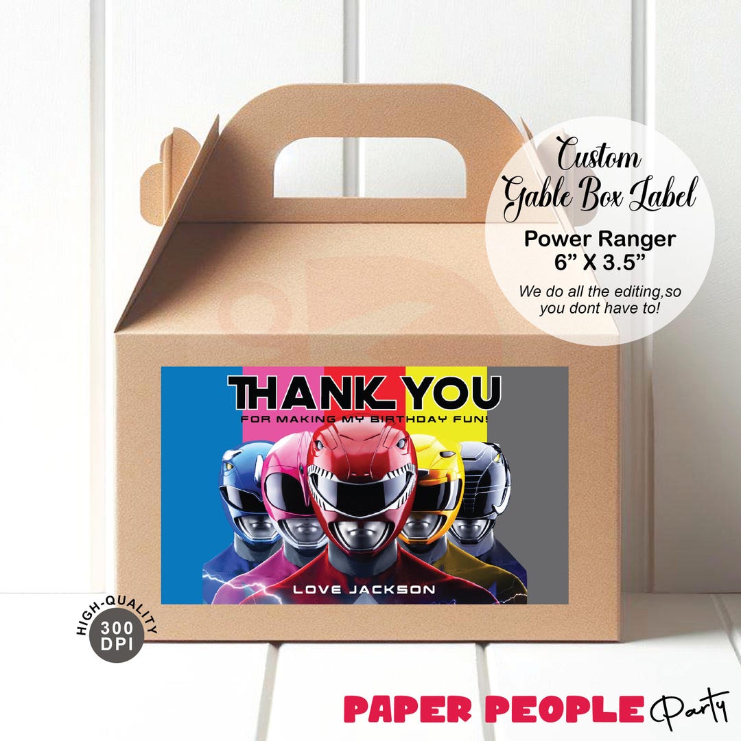 Power Ranger Gable Box Label, Power Ranger Birthday Favour Label ...