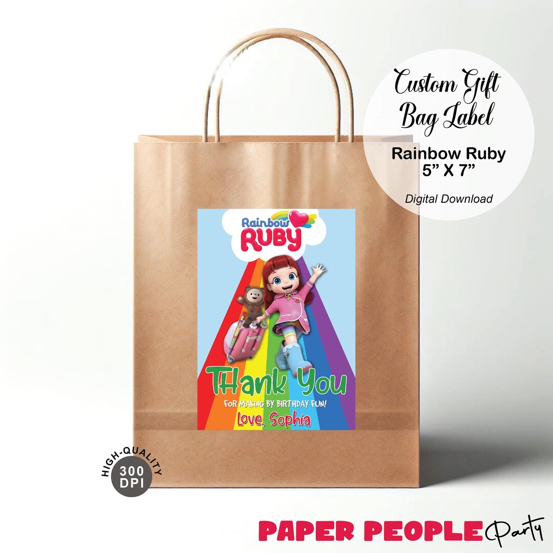 Rainbow Ruby Gift Bag Label, Rainbow Ruby Favour Bag Label, Custom Gift ...