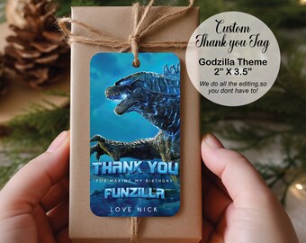 Godzilla Movie Thank You Tag, Godzilla Favour Tag, Godzilla Birthday ...