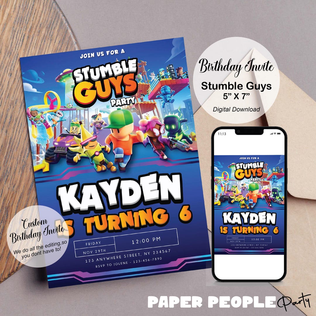 Stumble Guys Birthday Invitation, Stumble Guys Birthday Invite, Stumble ...