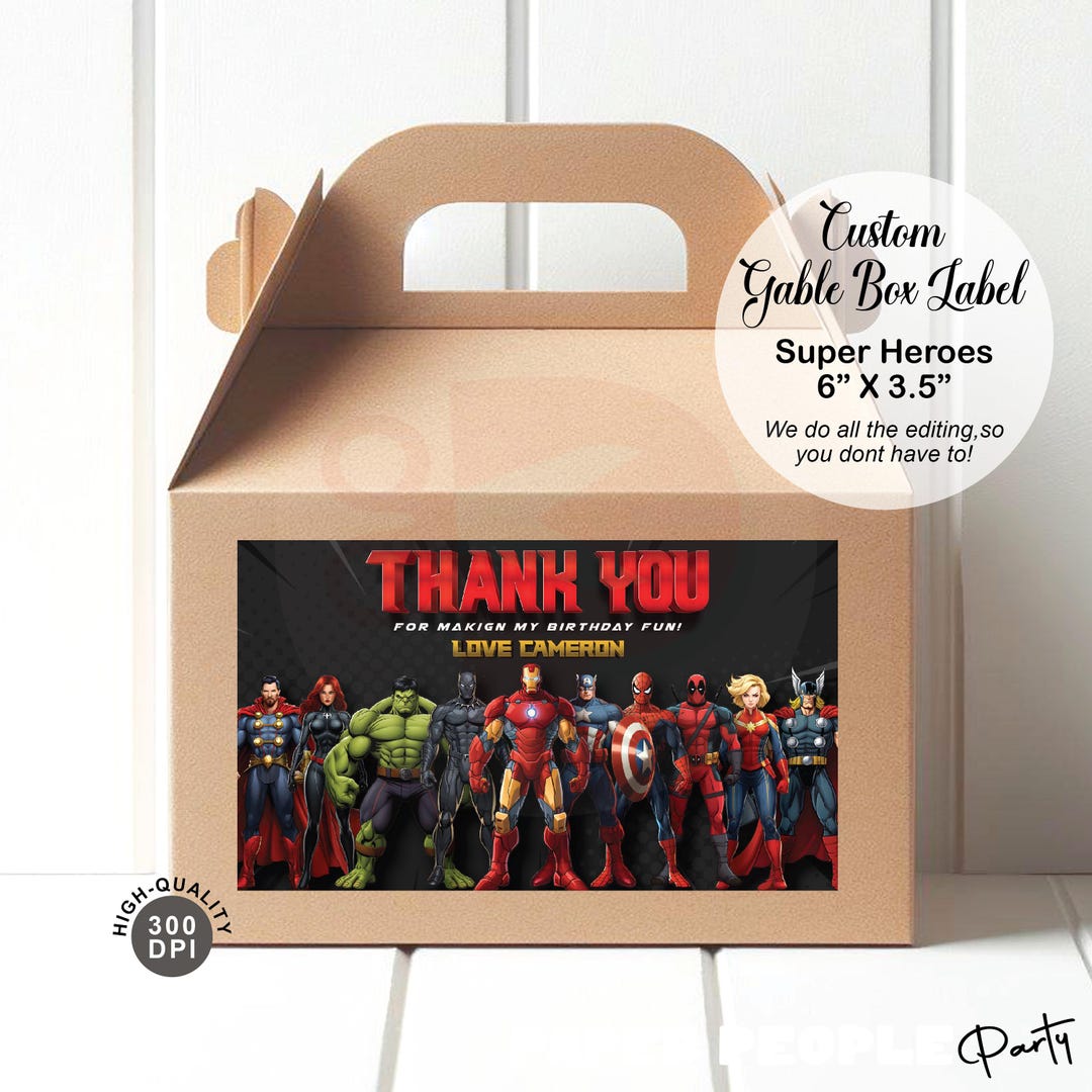 Avengers Gable Box Label, Avengers Birthday Favour Label, Custom Favour ...