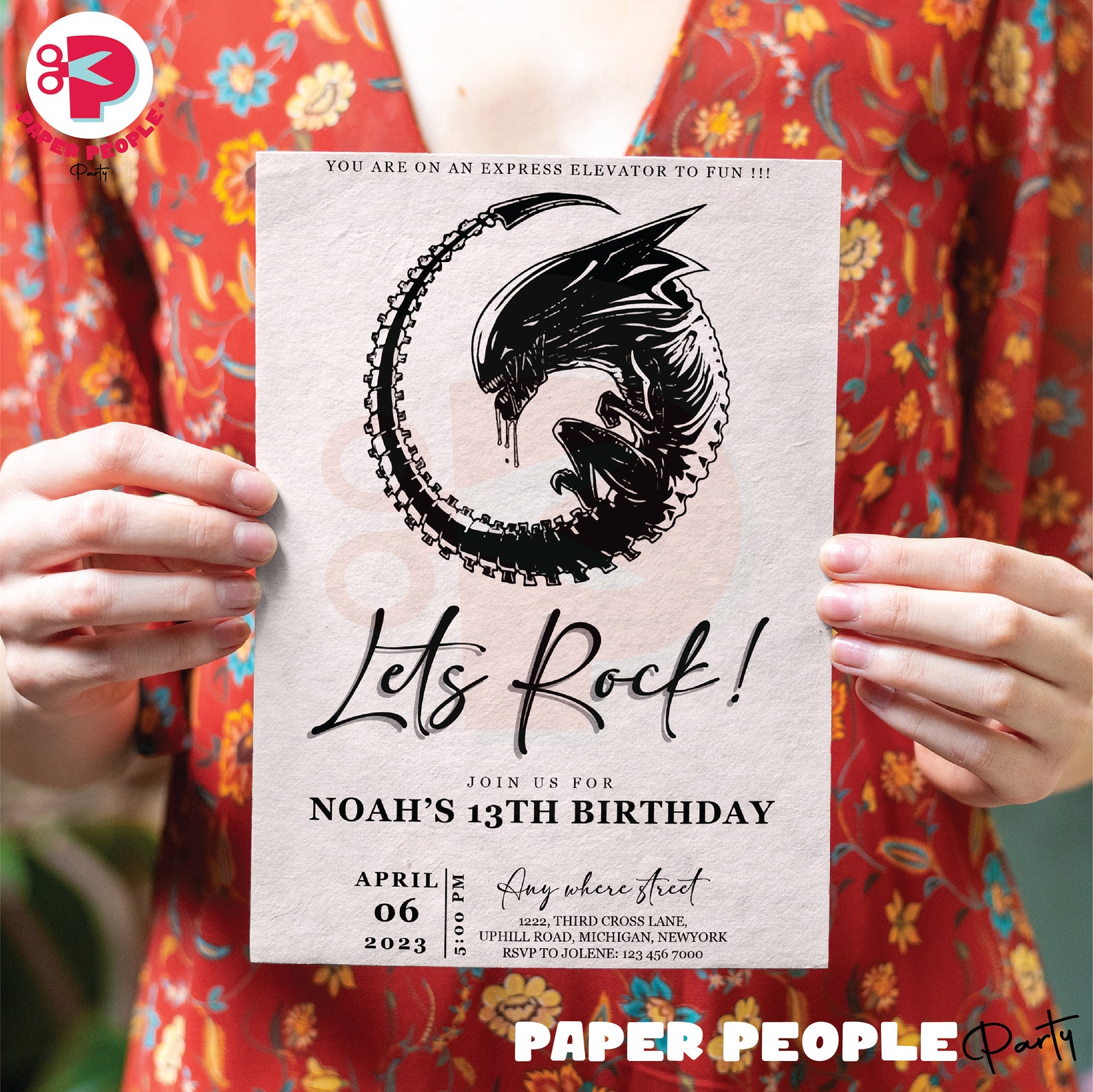 Alien Movie Birthday Invite, Aliens Xenomorph Party Invite, Black and ...