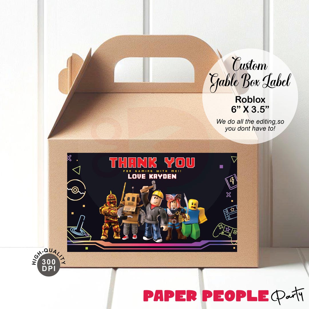 Roblox Gable Box Label, Roblox Birthday Favour Label, Custom Gable Box ...