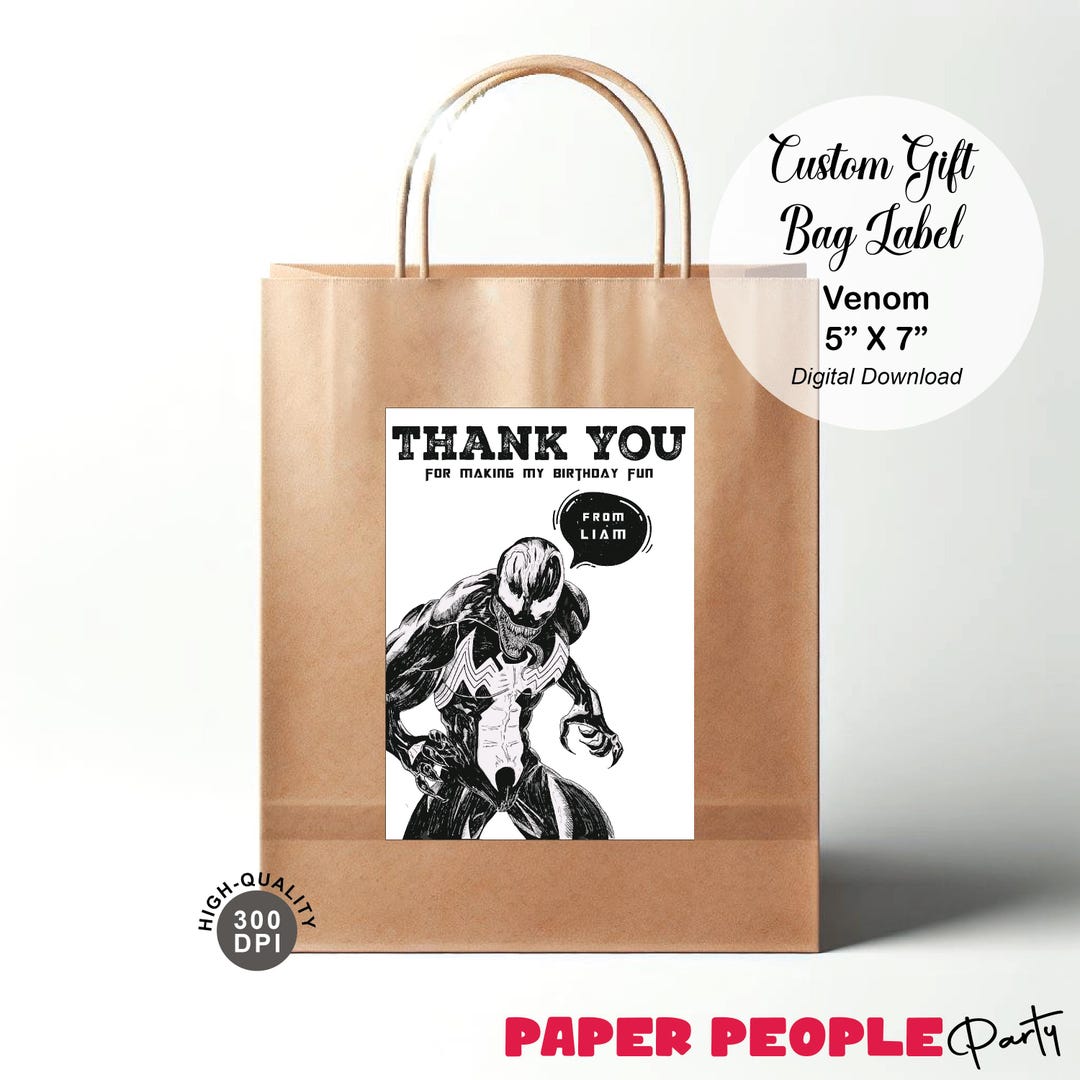 Venom Movie Gift Bag Label, Venom Custom Gift Bag Label, Thank You Gift ...