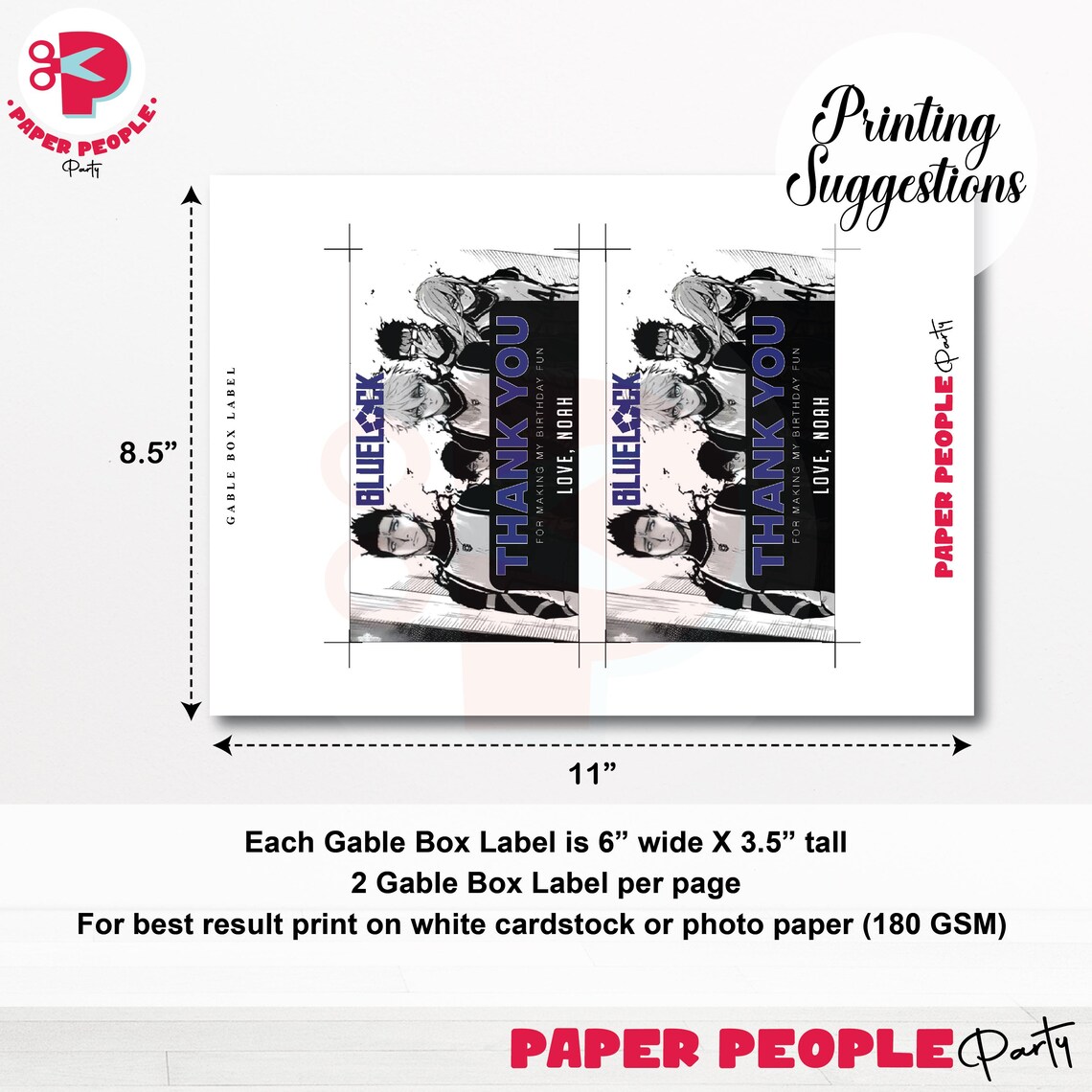 Bluelock Gable Box Label, Blue Lock Birthday Favour Label, Custom Gable ...