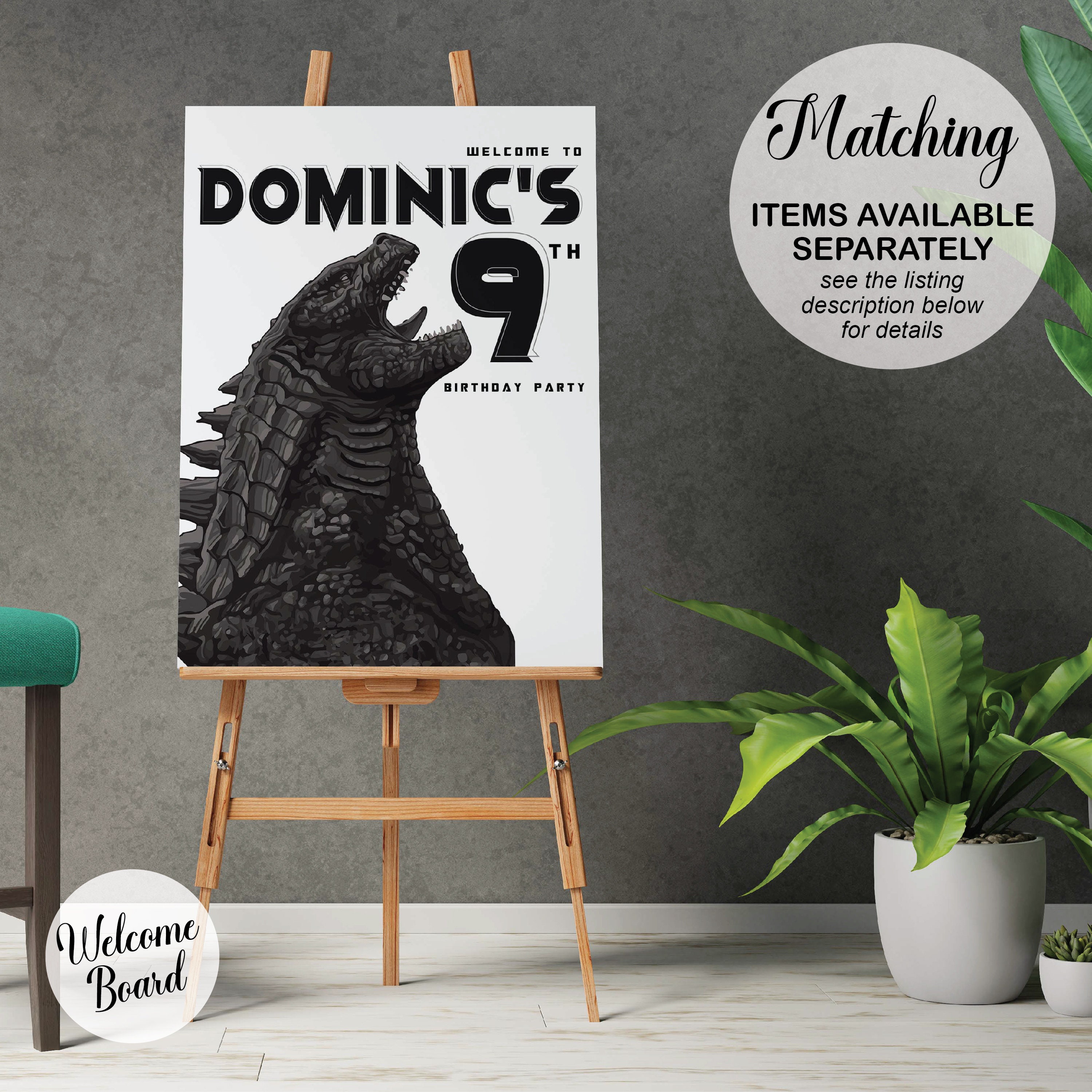 Godzilla Movie Banner, Godzilla Birthday Banner, Black and White Banner ...