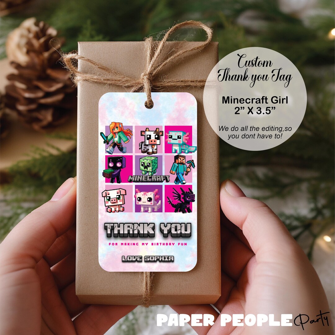 Minecraft Girl Thank You Tag, Minecraft Favour Tag, Minecraft Birthday ...