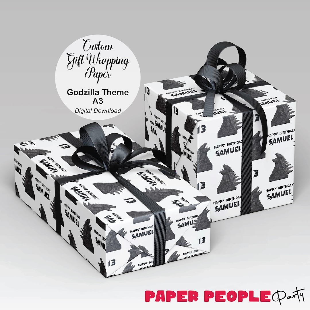 Godzilla Wrapping Paper, Personalised Name Gift Wrap Paper, Godzilla ...