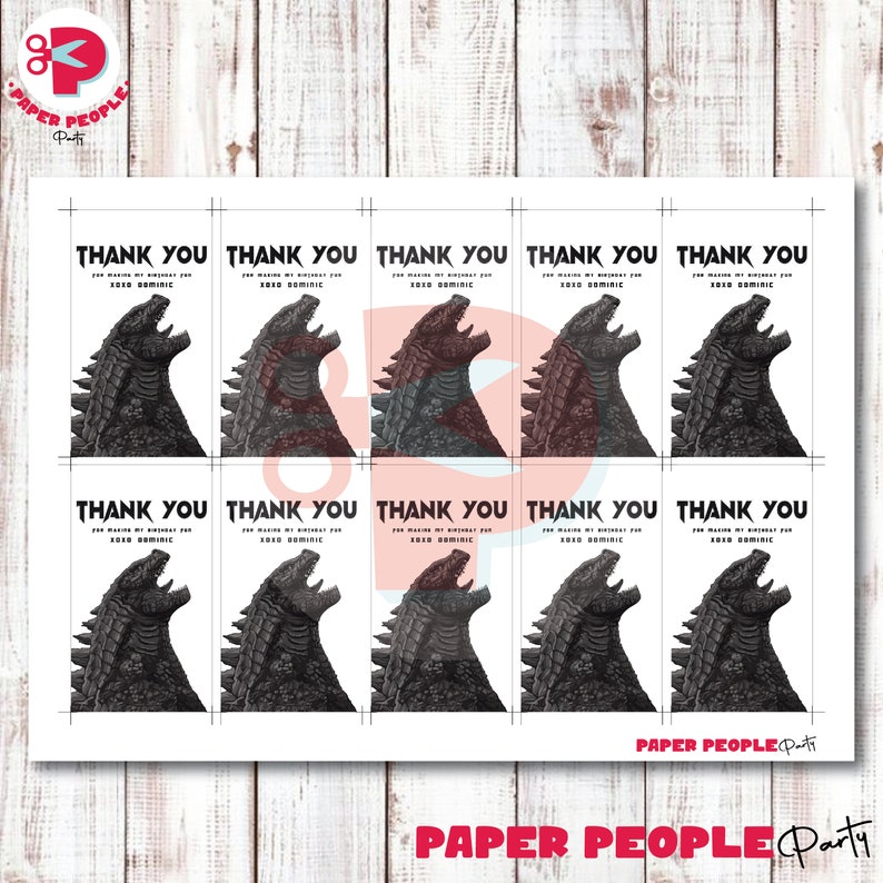Godzilla Movie Thank You Tag, Godzilla Favour Tag, Godzilla Birthday ...