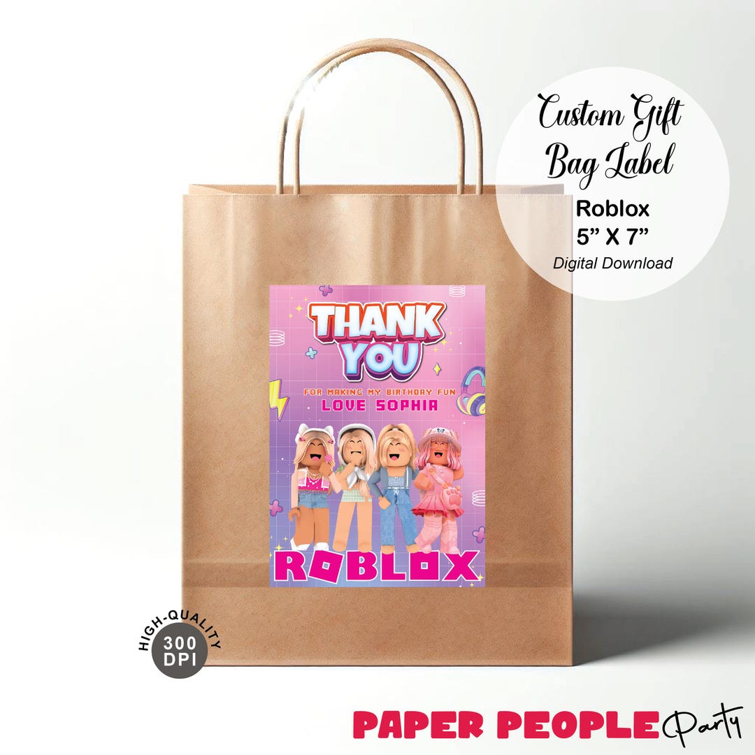 Girl Roblox Gift Bag Label, Custom Gift Bag Label, Thank You Gift Bag ...