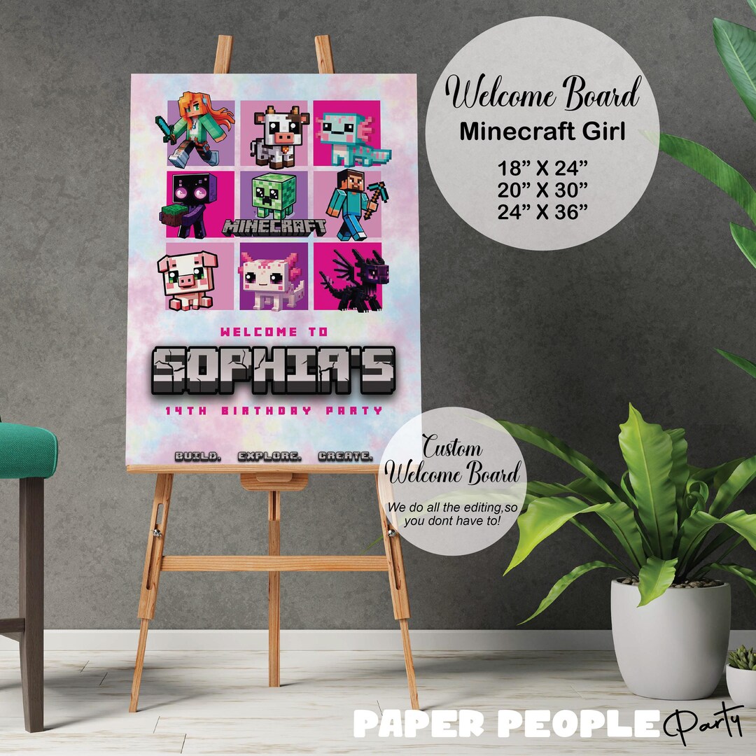 Minecraft Girl Birthday Welcome Board, Minecraft Girl Welcome Sign ...