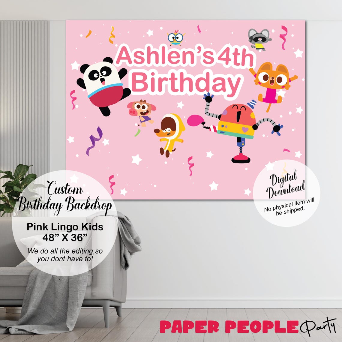 Pink Lingo Kids Birthday Backdrop, Lingo Kid Backdrop, Birthday ...