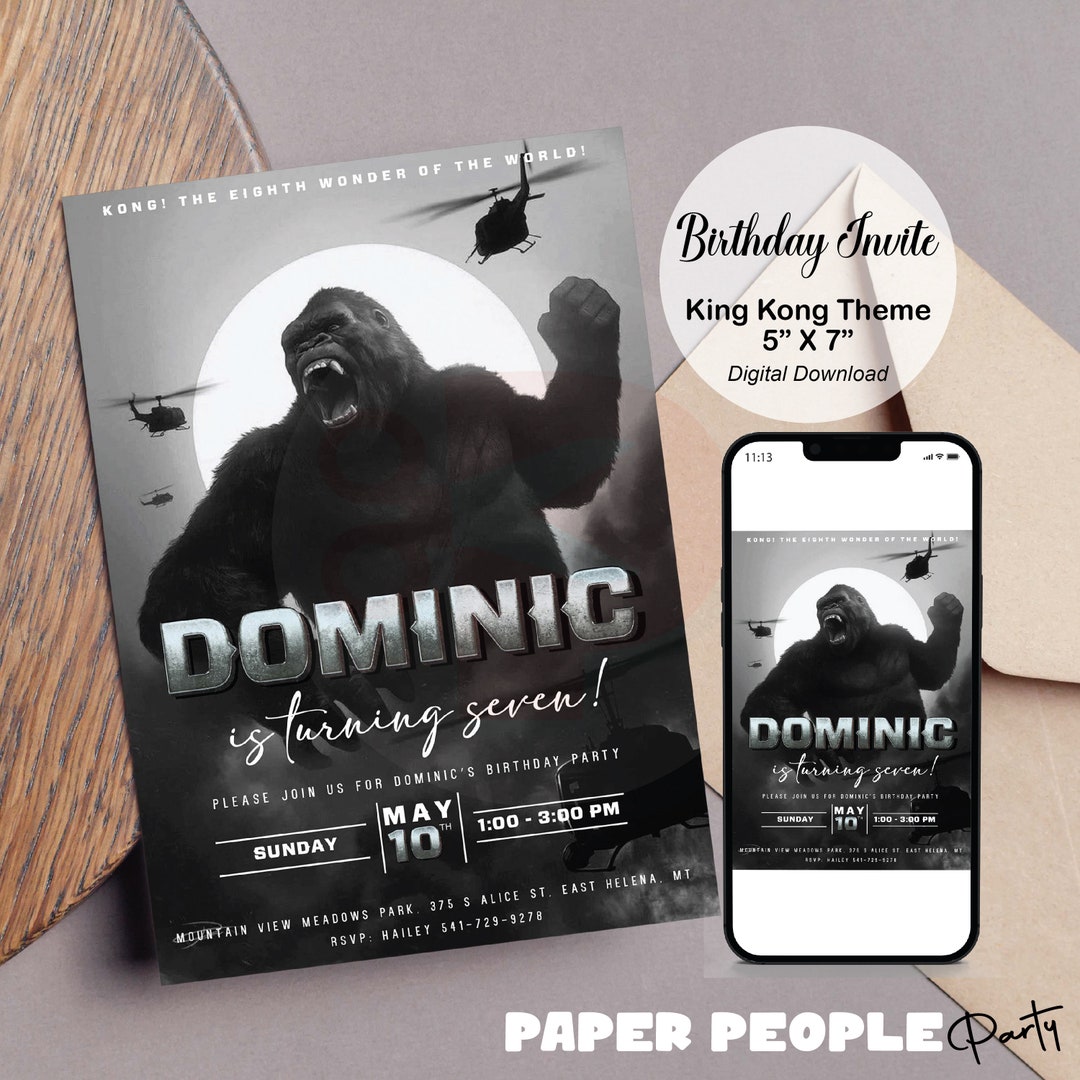 King Kong Movie Birthday Invite, King Kong Party Invite, Happy Birthday ...