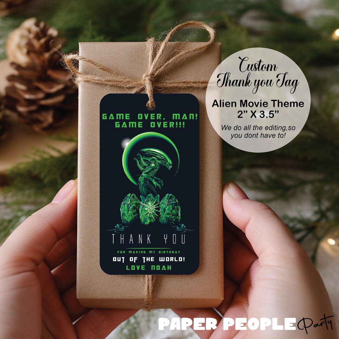 Alien Movie Thank You Tag, Aliens Xenomorph Favour Tag, Alien Birthday ...