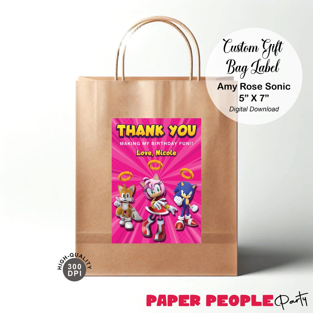Amy Rose Gift Bag Label, Super Sonic Thank You Label, Amy Rose Custom ...