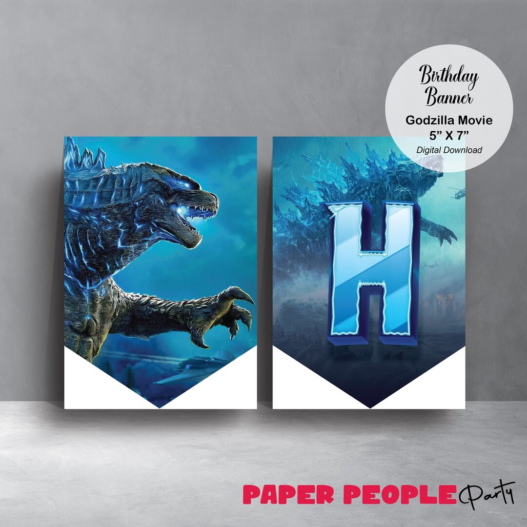 Godzilla Movie Birthday Banner, Godzilla Birthday Banner, Blue Banner ...