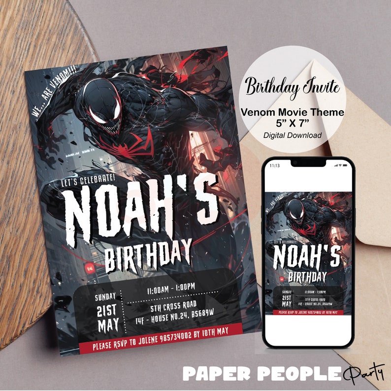 Venom Movie Birthday Invite, Venom Party Invite, Happy Birthday Invite ...