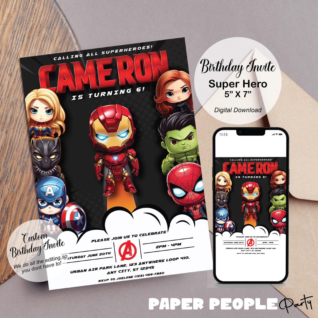 Avengers Birthday Party Invitation, Avengers Birthday Invitation ...