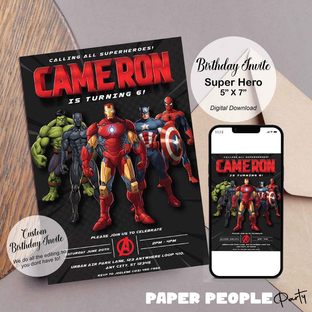 Avengers Birthday Party Invitation, Avengers Birthday Invitation ...