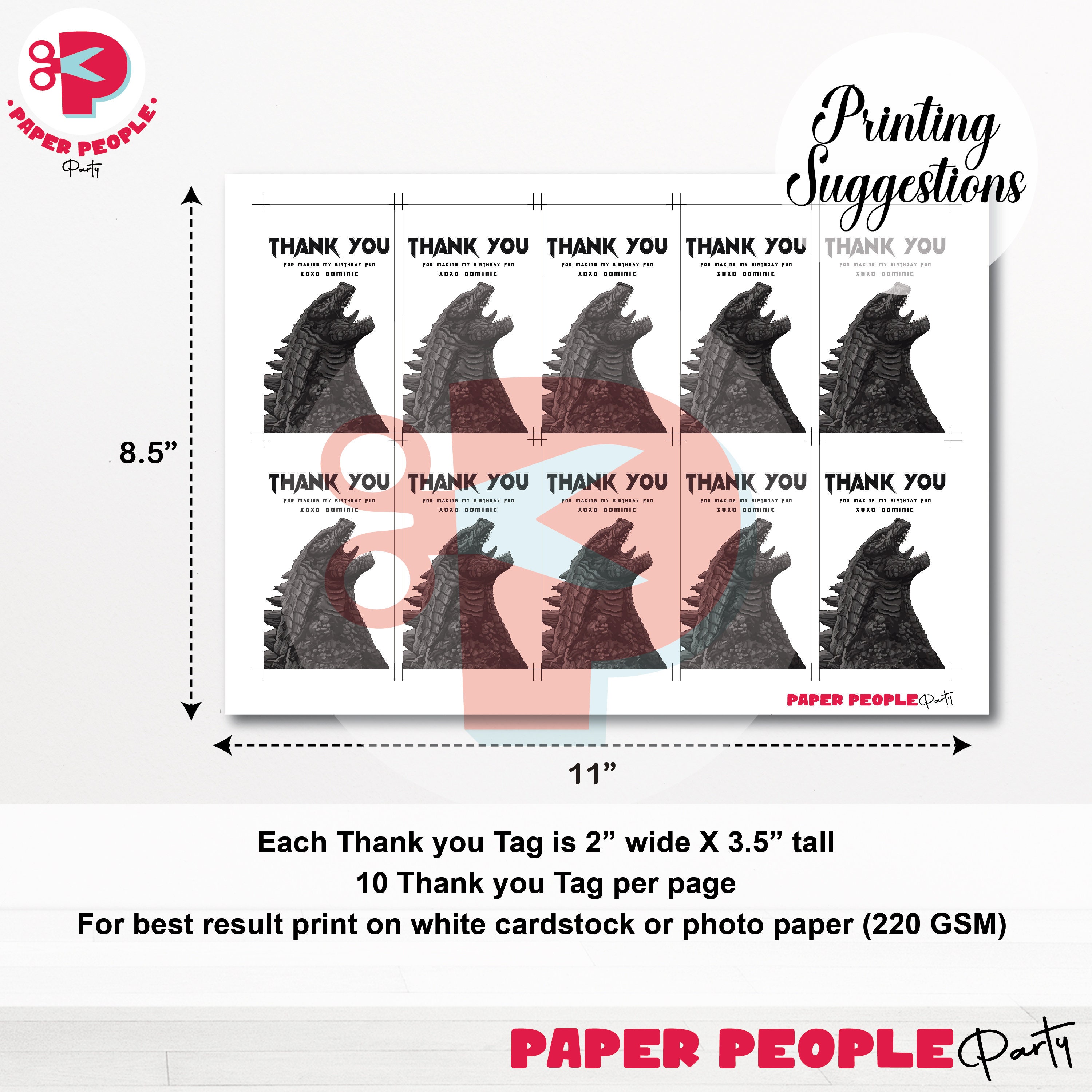 Godzilla Movie Thank You Tag, Godzilla Favour Tag, Godzilla Birthday ...