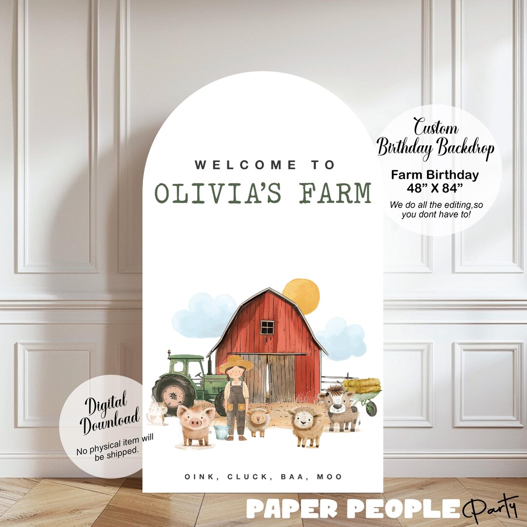 Girl Farm Birthday Backdrop, Barn Backdrop, Modern Farm Birthday, Farm ...